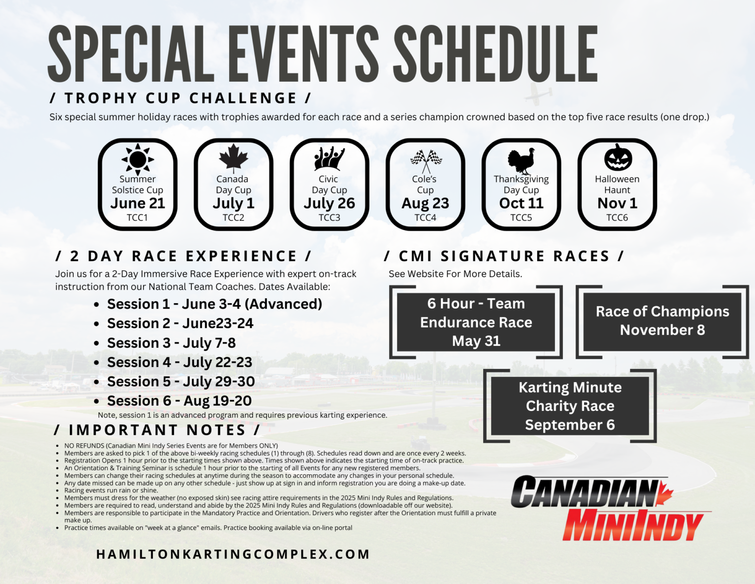 2025 Canadian Mini Indy Schedule Highlights - Hamilton Karting Complex